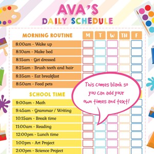 Editable Daily Schedule Chart Personalise Save and Print Instantly ...