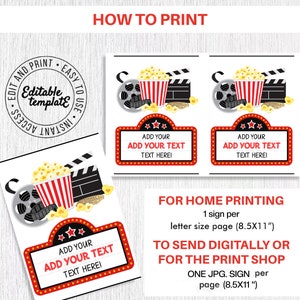 Editable Movie Party Birthday Signs Printable Movie Party Party Signs X ...