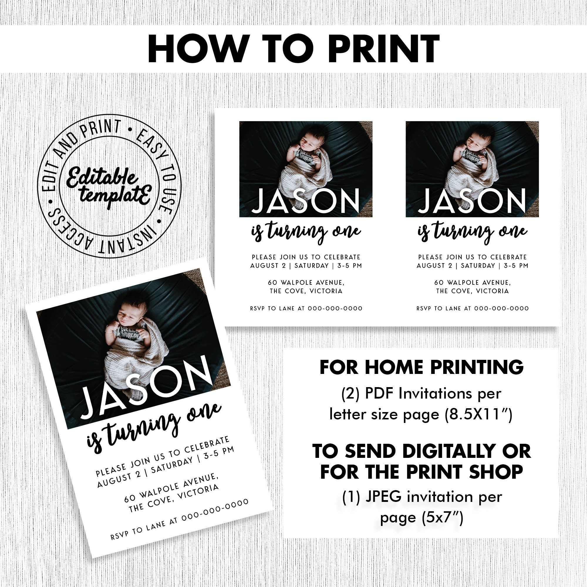 Editable Minimalist Birthday Invitation FREE TAGS Editable - Etsy