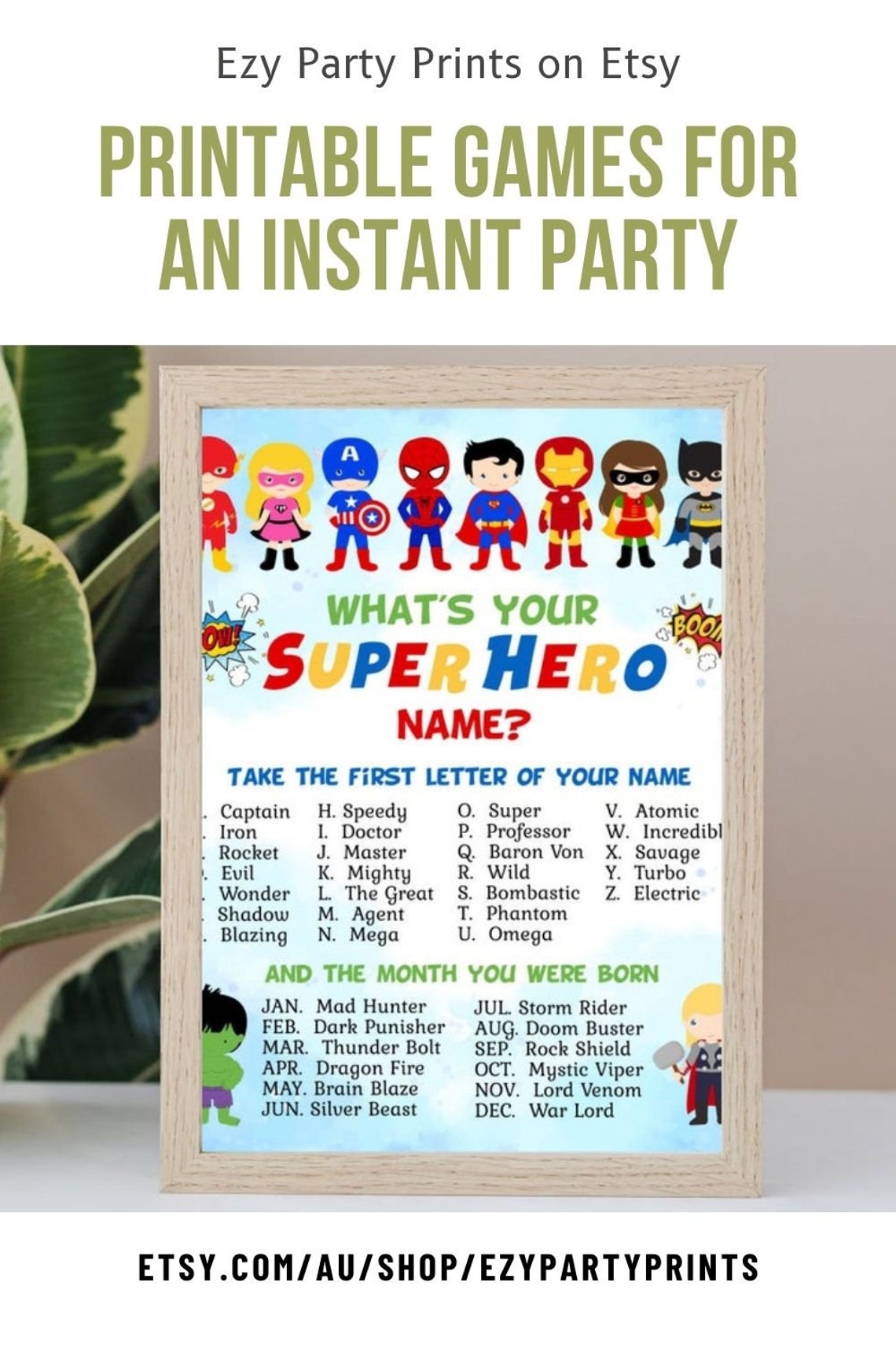 Whats Your Name Game, Instant Download Instant Printable Party Game ...