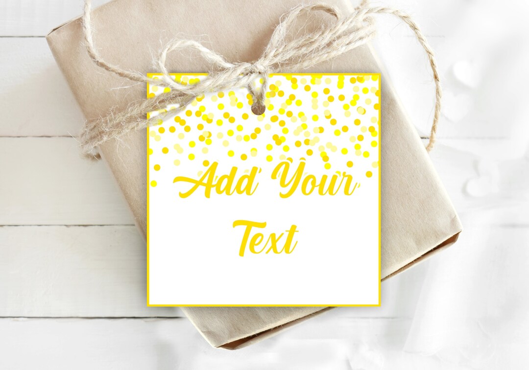 Editable Yellow Gift Tags Yellow Confetti Favor Cards Editable Tags ...
