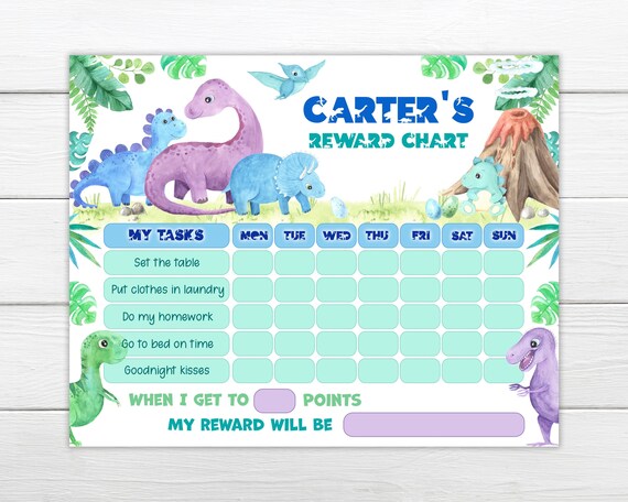 Editable chore chart Dinosaur reward chart Personalise the name etc and ...