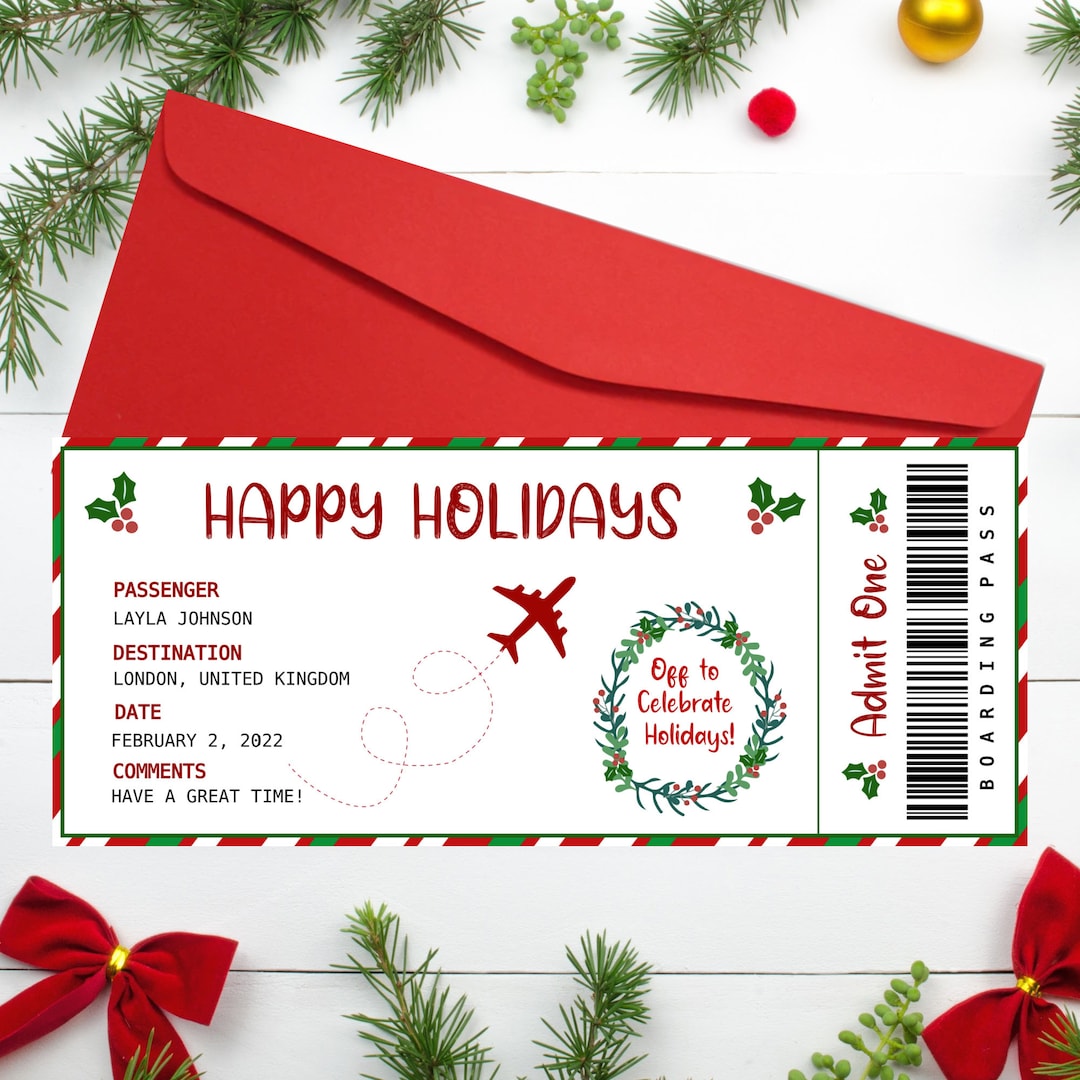 Boarding Pass Christmas Gift Ticket Printable Happy Holidays Gift ...