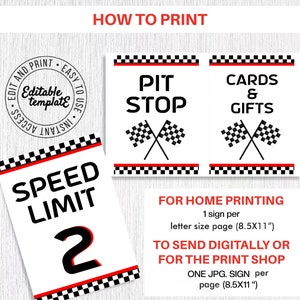 Editable Racing Birthday Signs, Printable Car Race Party Signs X 6 to ...