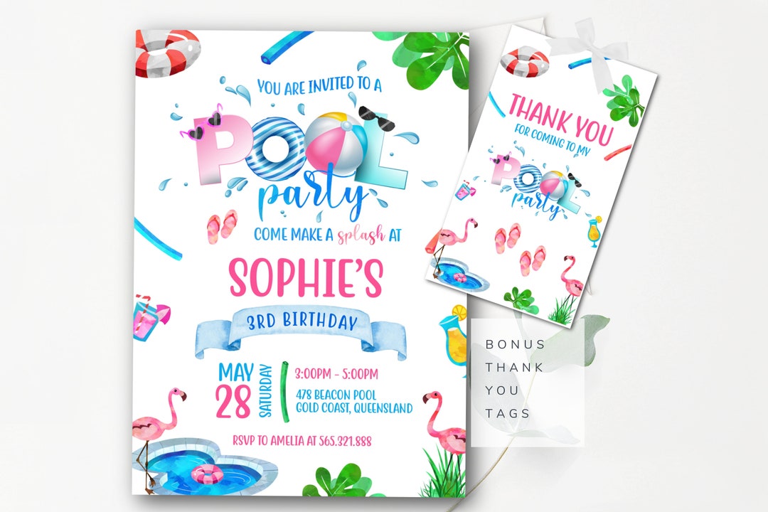 Editable Pool Party Birthday Invitation Pool Party Invitation Pool ...