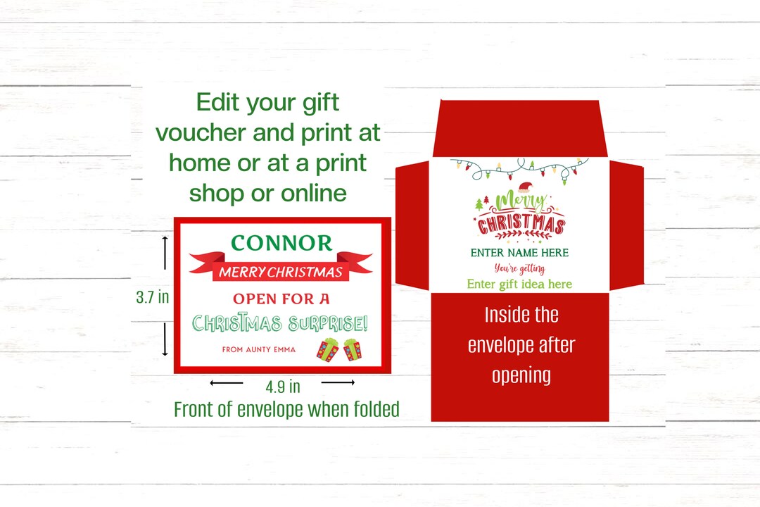 Editable Christmas Gift Voucher Envelope Editable Christmas Gift ...