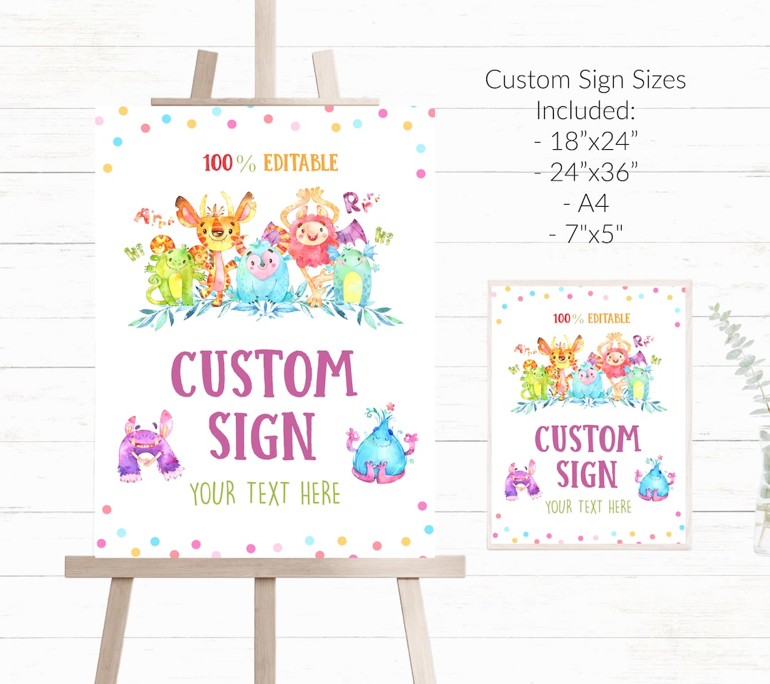Editable Little Monsters Birthday Custom Signs Monster Party Signs ...