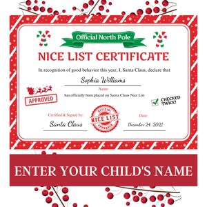 Editable Nice List Certificate Santa Nice List Printable Template From ...