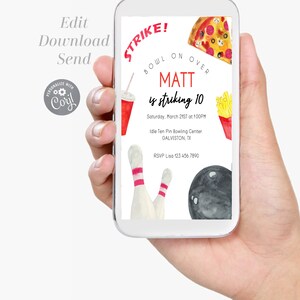 Editable Bowling Party Invitation Ten Pin Bowling Birthday Party ...
