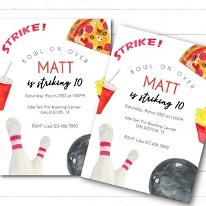Editable Bowling Party Invitation Ten Pin Bowling Birthday Party ...