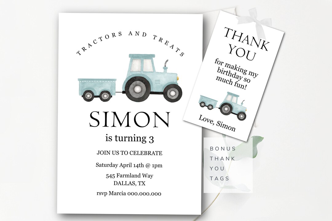 Editable Tractor Birthday Invitation Tractor Birthday Party Invitation ...