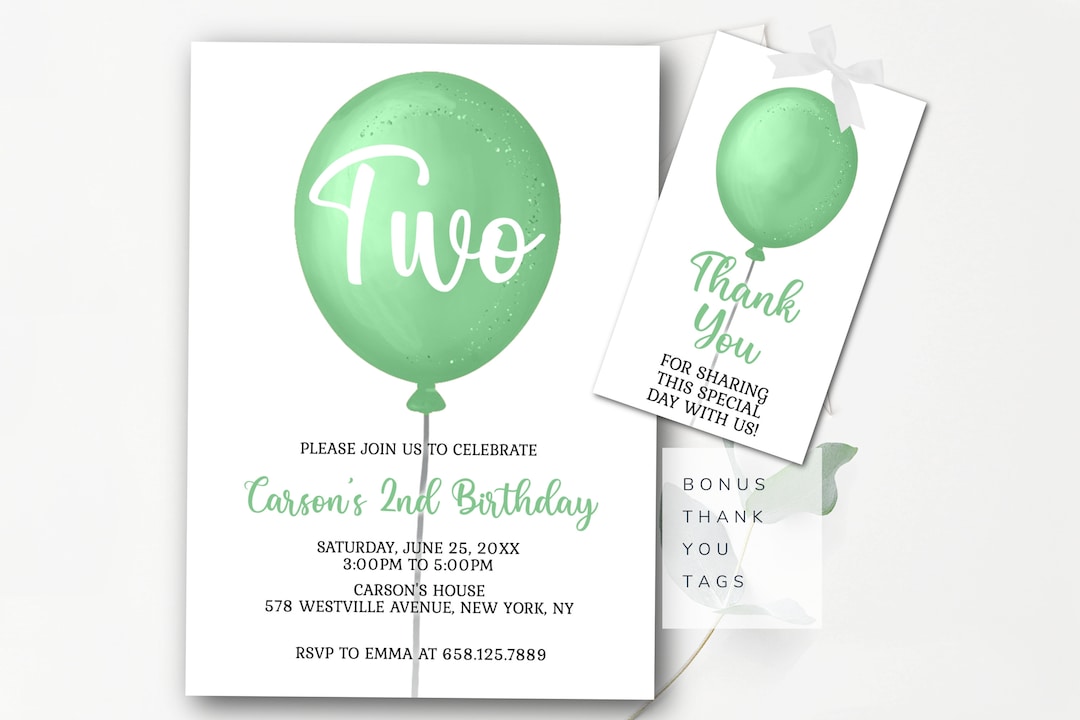 Green Birthday Invitation Editable Green Balloon Birthday Invitation ...