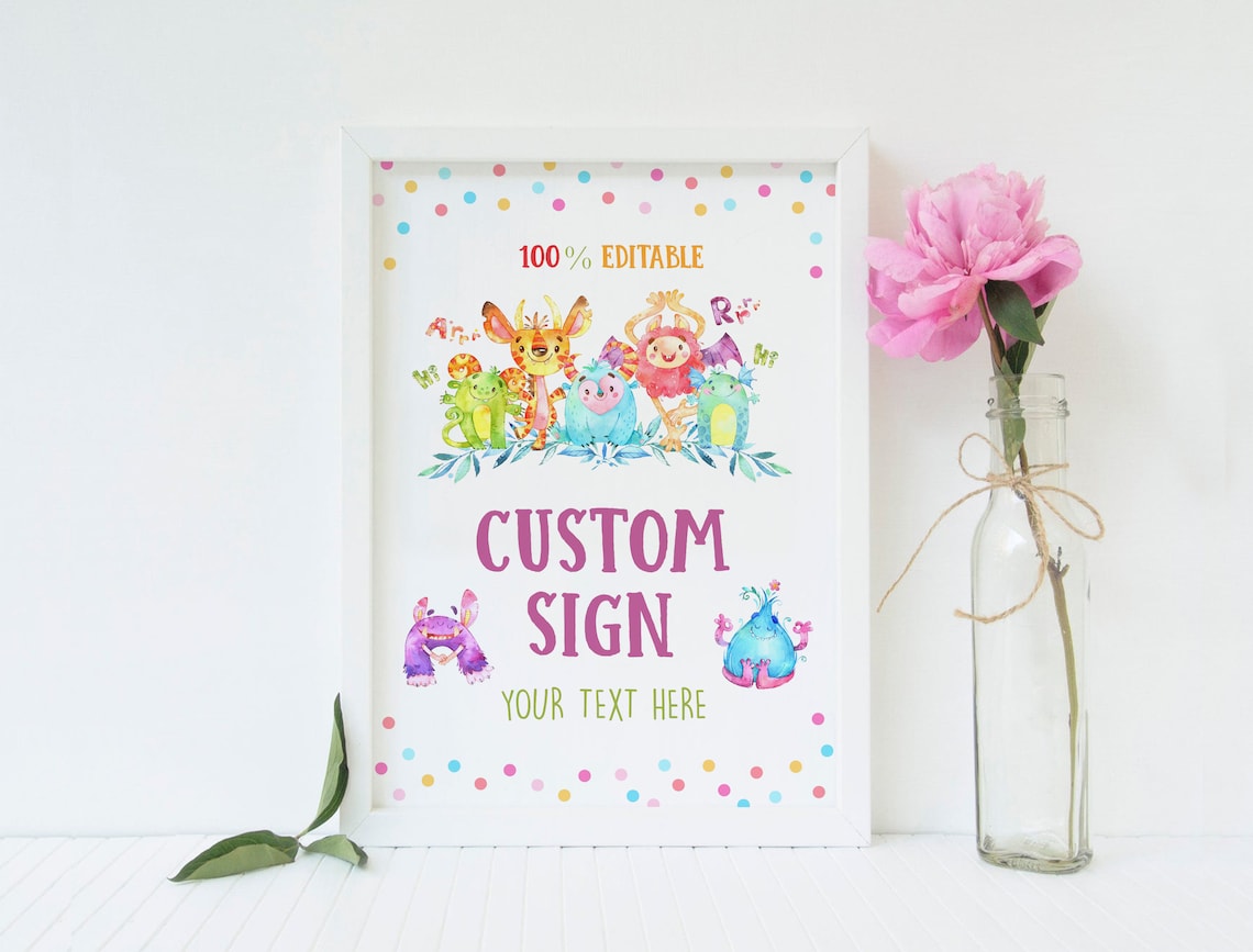 MONSTER PARTY Signs You Can Personalize With Your Own Text for | Etsy