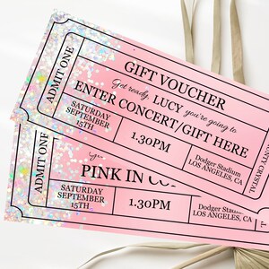 Pink Glitter Gift Ticket Editable Pink Glitter Birthday Gift Voucher ...