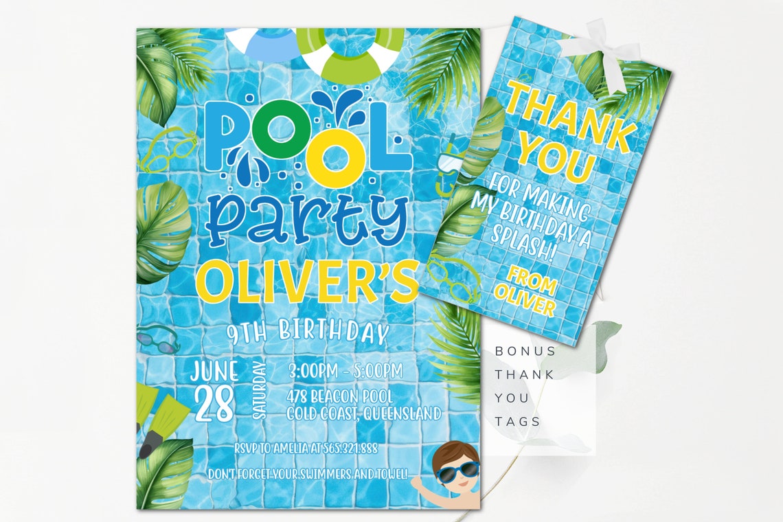 Editable Pool Party Invitation Swimming Party Swim Birthday Party ...