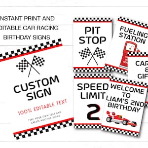Printable Car Race Party Signs Racing Car Birthday Party Signs X 6 to ...