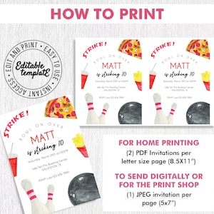 Editable Bowling Party Invitation Ten Pin Bowling Birthday Party ...