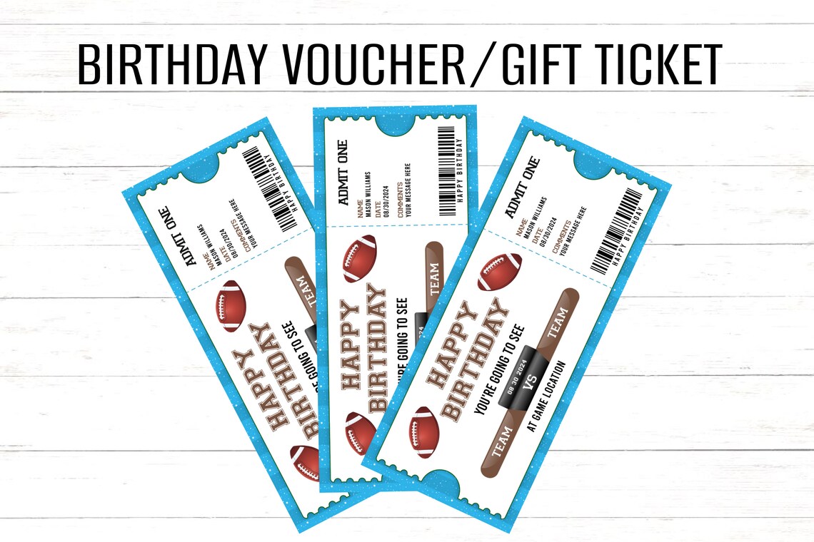 Football Gift Ticket Voucher Football Ticket Birthday Gift Football ...