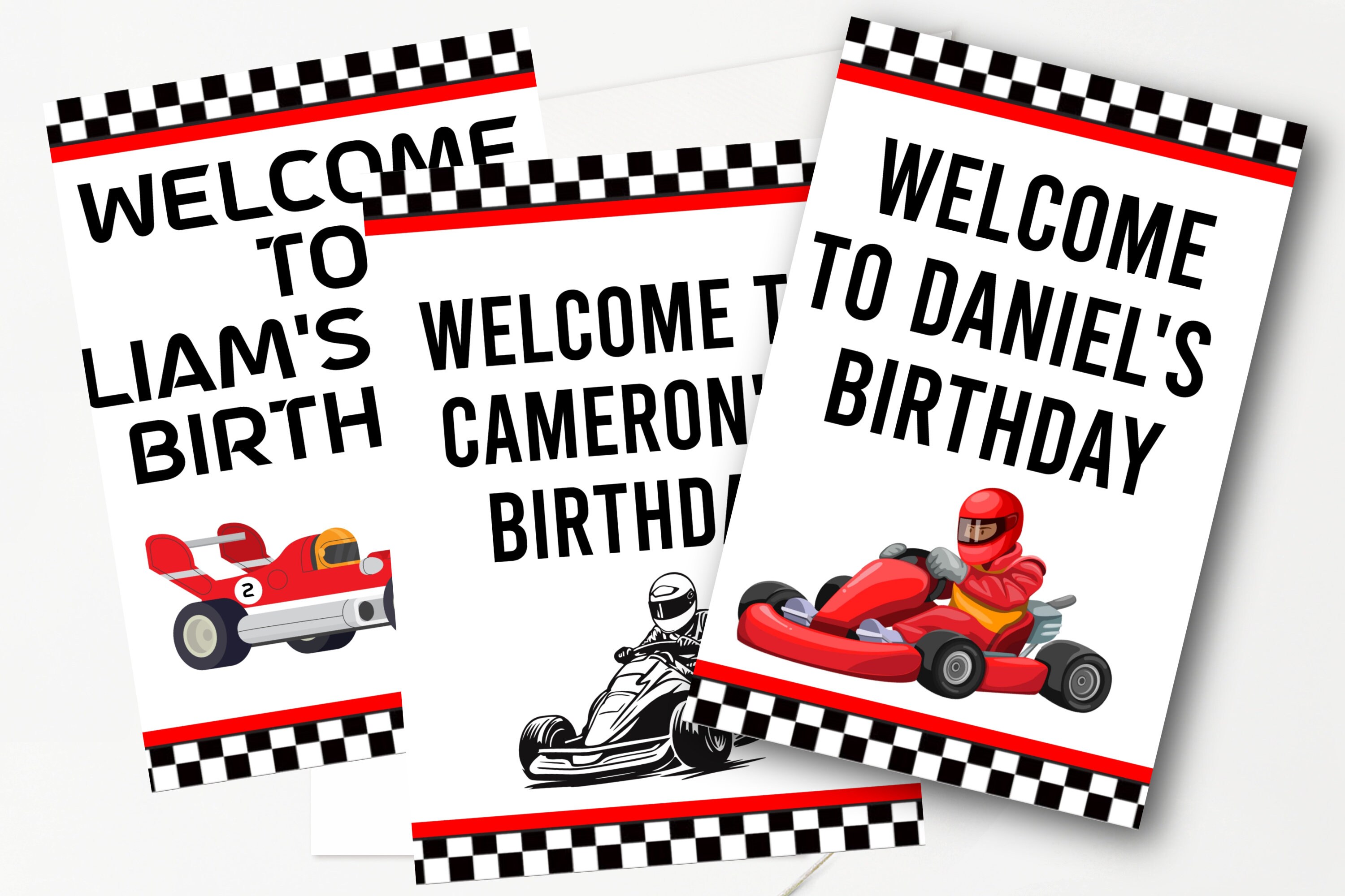 Editable Racing Birthday Signs, Printable Car Race Party Signs X 6 to ...