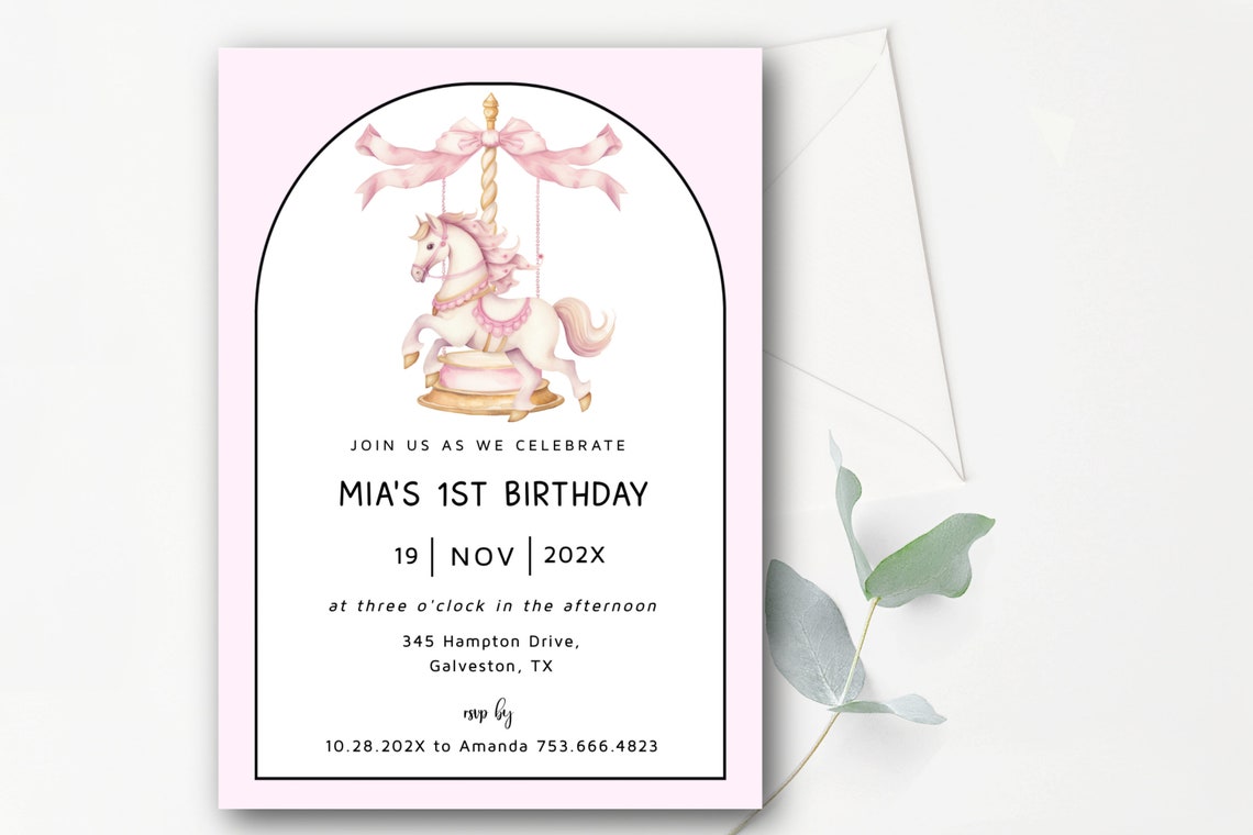 Carousel Invitation Carousel Birthday Invitation Editable Merry Go ...