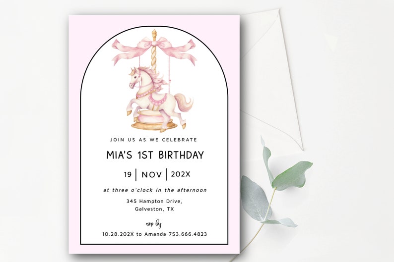Carousel Invitation Carousel Birthday Invitation Editable Merry Go ...