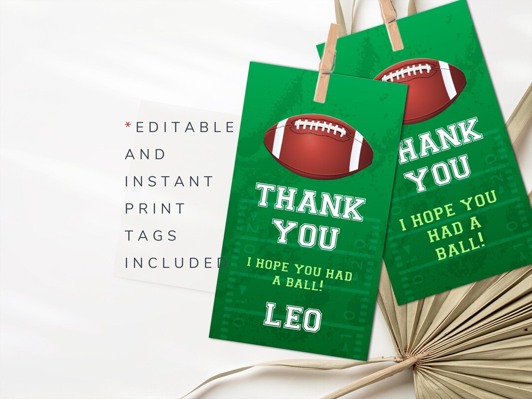 Football Birthday Gift Tags Football Party Thank You Tags Party ...