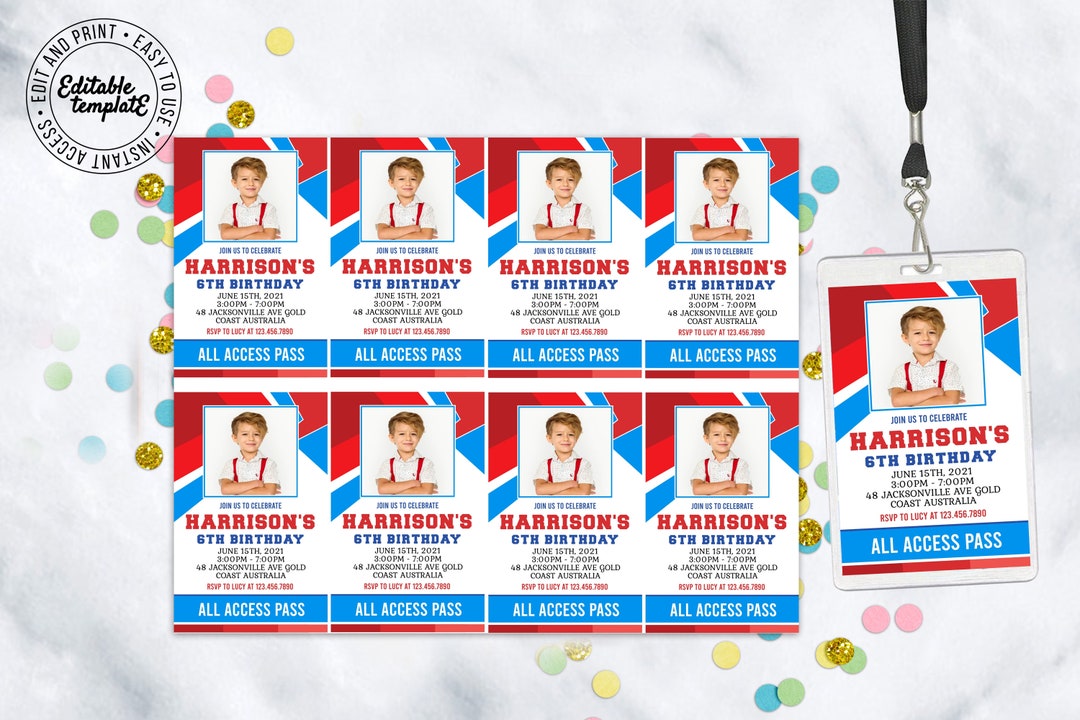 Editable ID Card Template Kids Novelty ID Badge Birthday Party ID ...