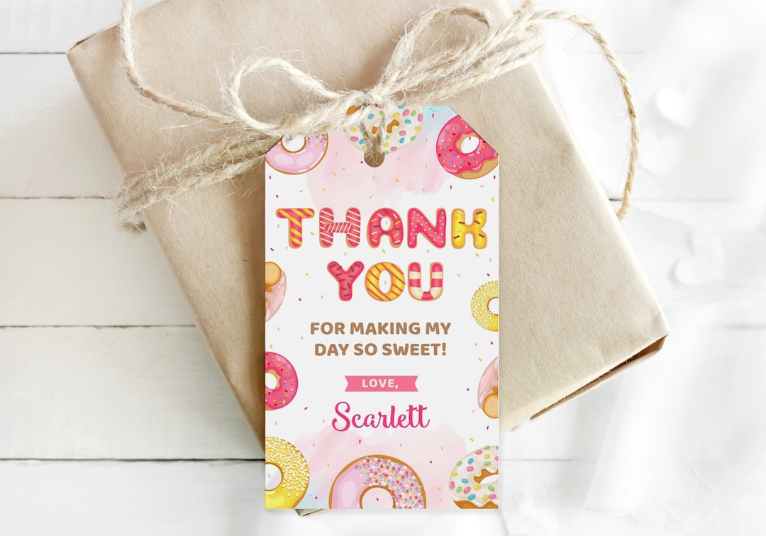 Editable Donut Birthday Thank You Cards, Donut Party Tags, Donut ...