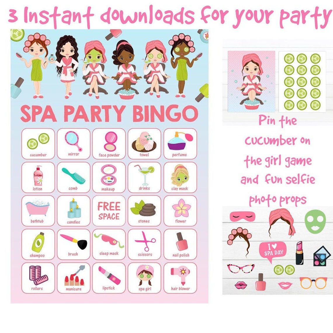 Spa Party Games Includes Spa Party Bingo Printable Game Pin - Etsy
