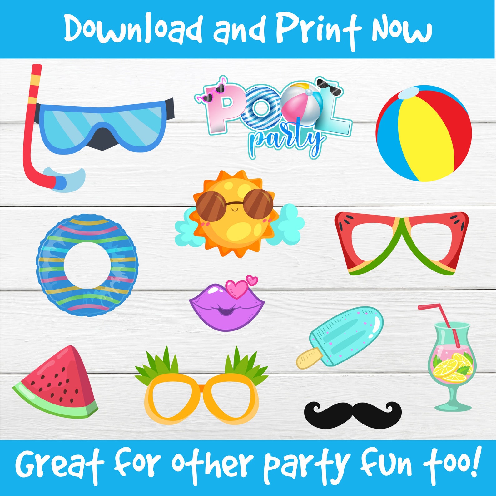 POOL PARTY Decor Pool Photo Booth Props Pool Printable Props | Etsy