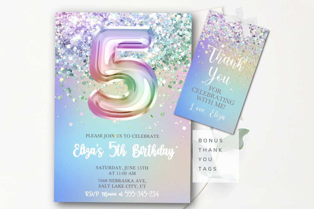 5th Birthday Invitation Girls Glitter Birthday Invitation Template ...