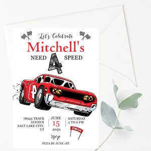 Editable Race Car 4th Birthday Party Invitation Editable Race Car ...