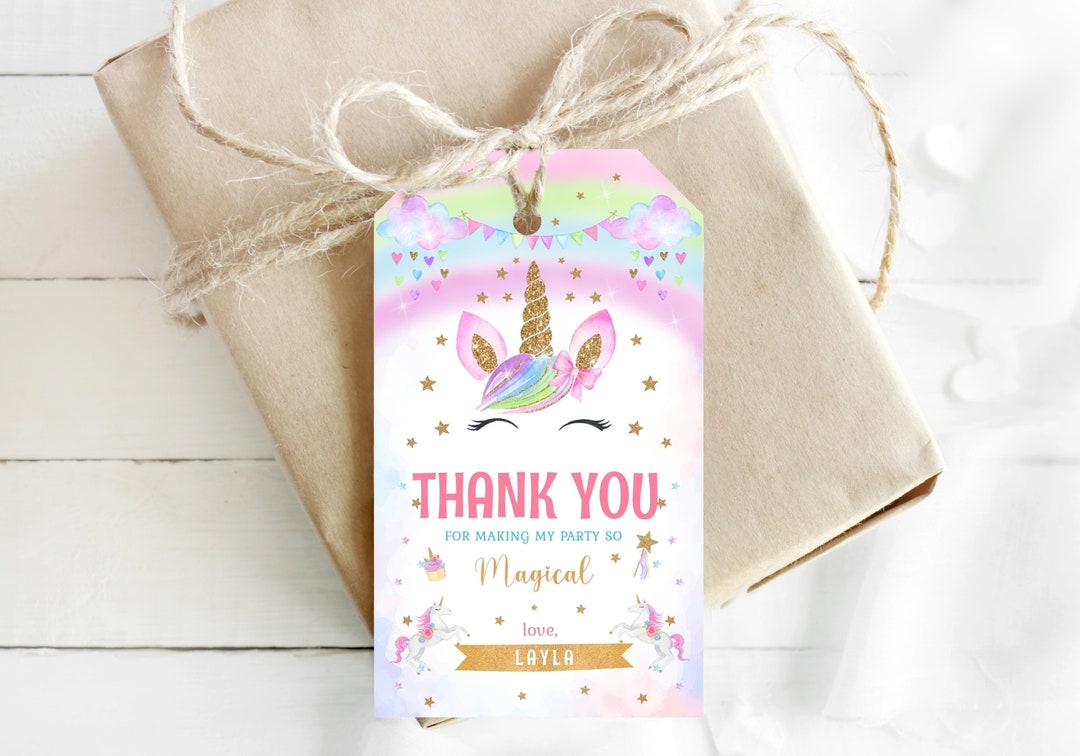 Unicorn Thank You Tags Editable Unicorn Gift Tags Unicorn Birthday ...