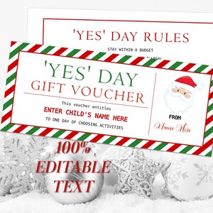 Christmas Gift Voucher Printable Yes Day Christmas Gift Certificate ...