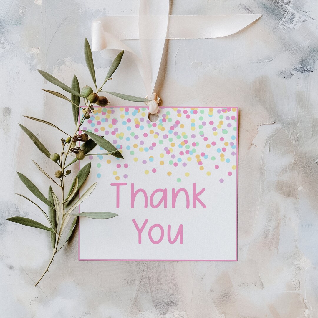 Editable Confetti Pastel Square Gift Tags Confetti Favor Cards Editable ...