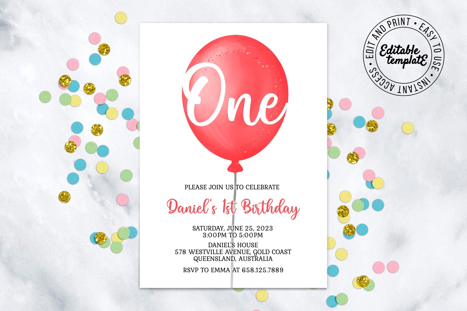 RED Birthday Invitation Red Balloon Party Invitation Red - Etsy
