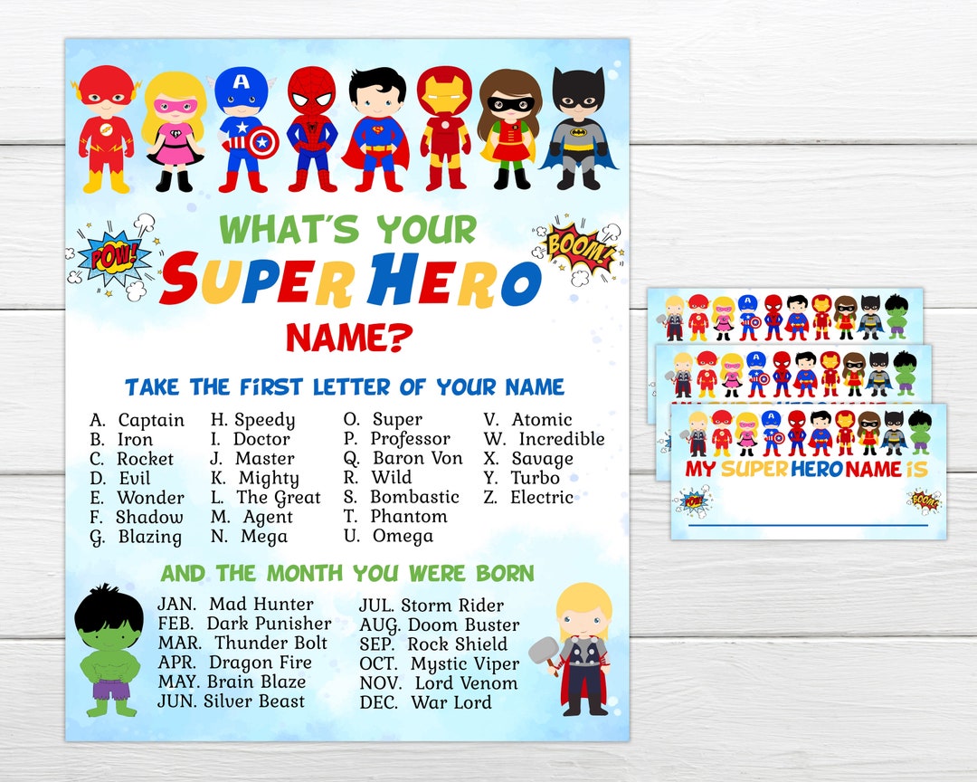 What is Your Superhero Name Game Super Hero Birthday Party Game Instant ... What is Your Superhero Name Game Super Hero Birthday Party Game Instant ...