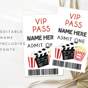 Movie Night ID Card Template Edit and Print Instantly Kids Movie VIP ...