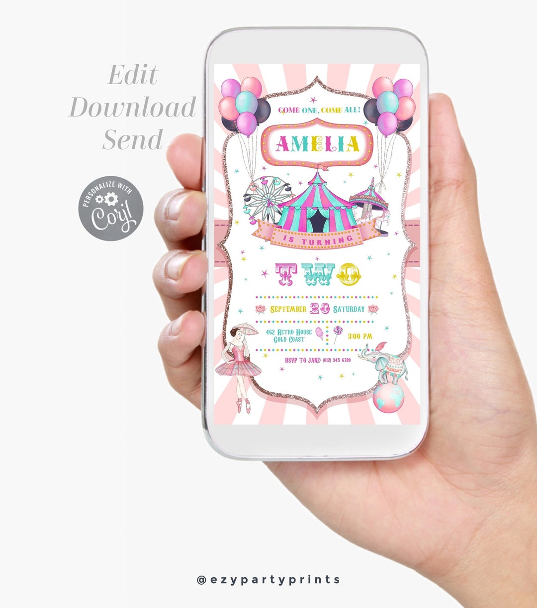 Digital Circus Birthday Invitation Phone Carnival Birthday Invitation ...