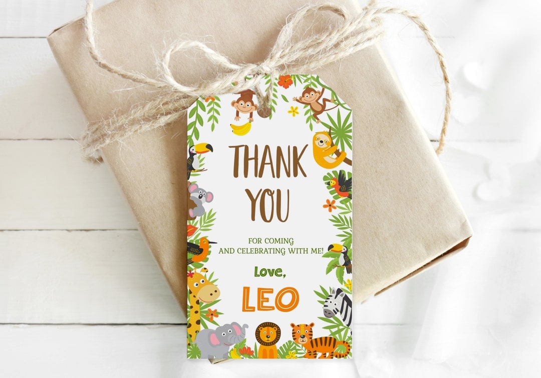 Jungle Thank You Tags Jungle Birthday Gift Tags Editable Jungle Party ...