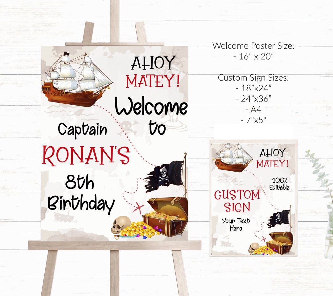 Pirate Birthday Party Welcome Sign Custom Pirate Birthday Signs ...