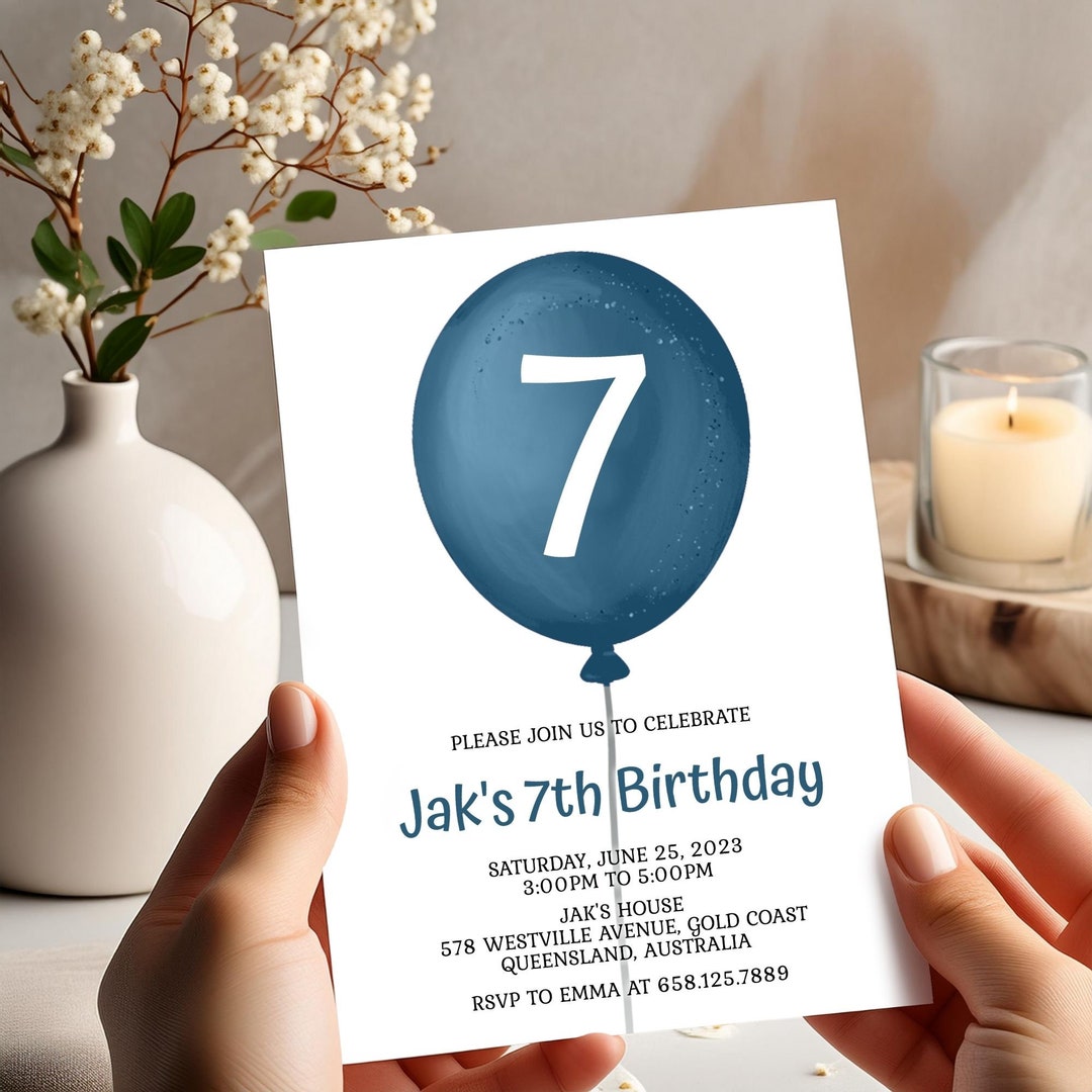 Navy Blue Birthday Invitation Editable Blue Balloon Invitation Editable ...