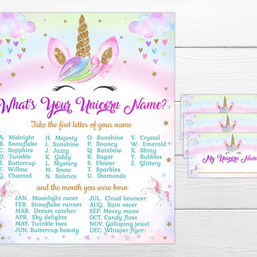 What is Your Unicorn Name Game Unicorn Party Game Unicorn - Etsy
