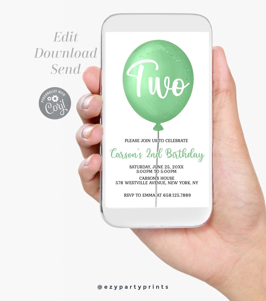 Editable Green Invitation Text Template Balloon Birthday Invitation ...