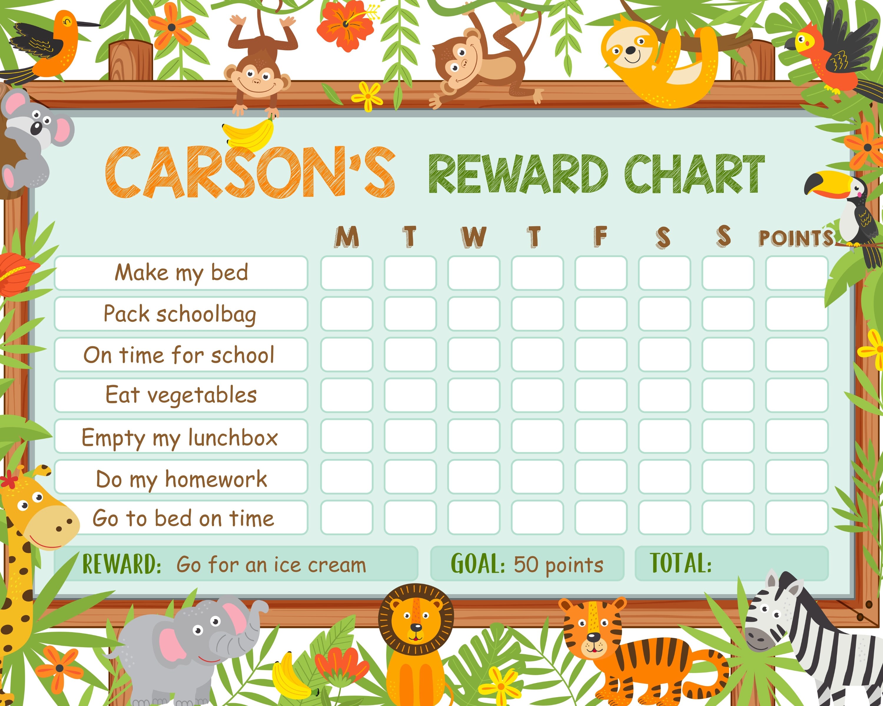 Editable Reward Chart Printable for Boys, Chore Chart, Behaviour Chart, Kids Reward Chart ...