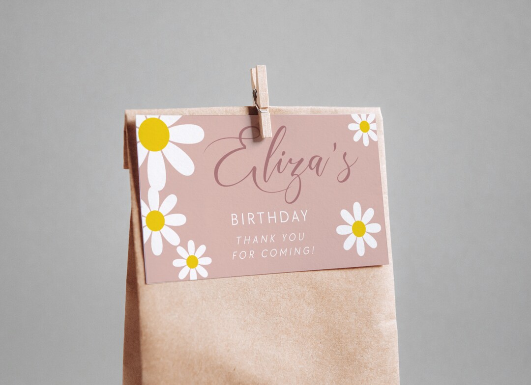 Editable Daisy Birthday Gift Bag Labels in 3 Sizes, Boho Daisy Bag ...