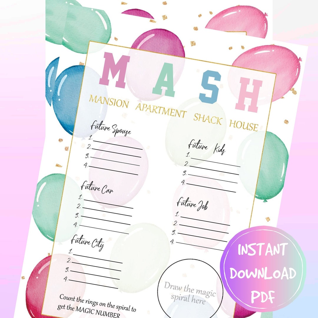 MASH Printable Party Game MASH Birthday Game, Girls Printable Party ...