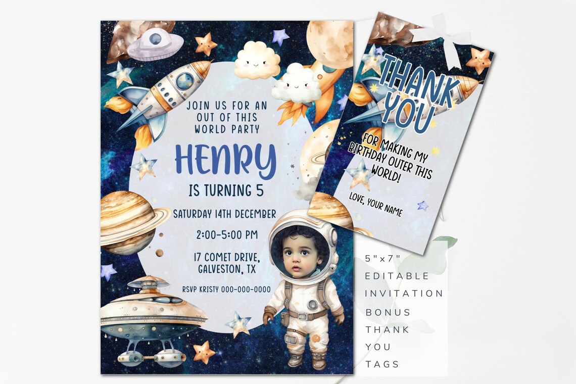 Outer Space Birthday Invitation Template Boy Editable Birthday Party ...