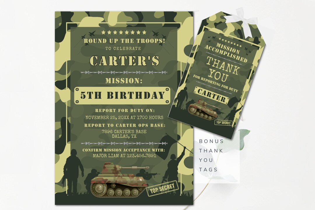Editable Army Birthday Invitation Template With ID Badges Army Party ...