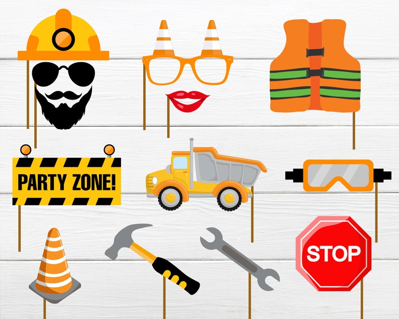 Construction Party Selfie Props Construction Photo Booth Props ...